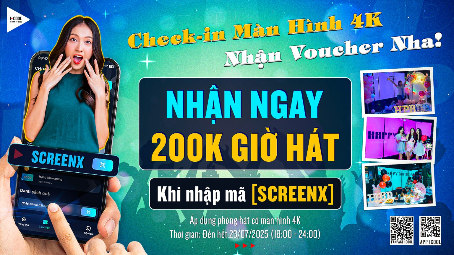 CHECK-IN MÀN HÌNH 4K TẠI ICOOL - NHẬN NGAY VOUCHER 200K CỰC HỜI! - ICOOL KARAOKE